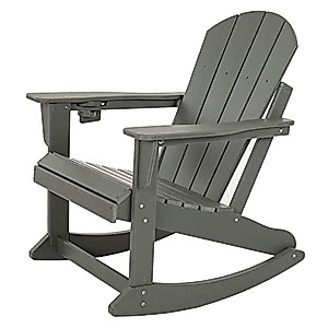 doubob Outdoor Patio Rocking Adirondack Rocker Modern Plastic Weather Resistant HDPE Lawn Chair for Porch, Garden Fire Pit Beach Backyard, Extra Large, Grey