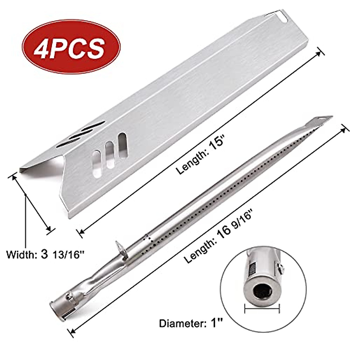 Grill Replacement Parts for Dyna-Glo DGF493BNP DGF510SBP DGB610SSP DGH483CRP DGB494SPB, BHG Grill BH15-101-099-02, Backyard Grill BY14-101-001-02, 4 Pack BBQ Grill Heat Shields and Grill Burners