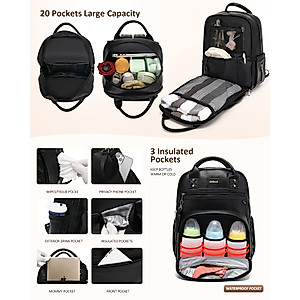 Leather Baby Diaper Bag Backpack with Portable Travel Changing Pad Girl Boy, Large Dad Black Diaper Bags Pacifier Case Stroller Straps, Baby Registry Search Shower Gifts Stuff Newborn Must Haves