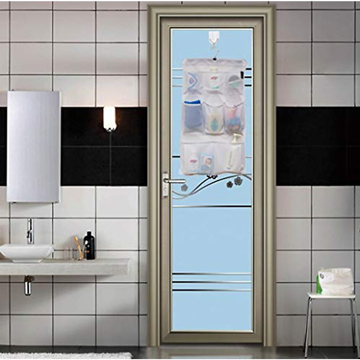 MISSLO 8 Pockets Mesh Shower Organizer Hanging Caddy with Rotating Hanger Quick Dry Bathroom Storage (White)