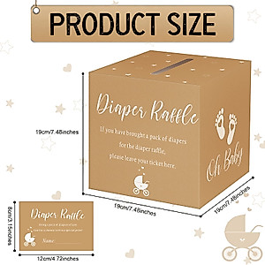 Funrous 50 Diaper Raffle Tickets with Box for Baby Shower Game Invitations Diaper Raffle Card for Gender Reveal Baby Shower Party Decoration Table Centerpiece (Brown)