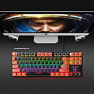 BAJEAL Wired Mechanical Keyboard RGB Backlit Teclado Hot Swappable with Blue Switches for Gaming PC Compact 87 Keys 80% (Black and Orange)