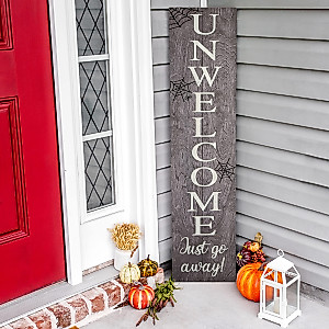 National Tree Company Hanging Porch Sign, Black, 'Unwelcome, Just Go Away', Wooden Construction, Halloween Collection, 39 Inches