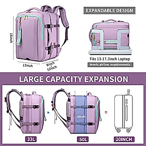 AI EN JIU Travel Backpack for Women Men, 50L Expandable Carry On Backpack 17.3 inch Laptop Backpack with USB Port, Waterproof Business Luggage Traveling Backpack with 3 Mesh Bags & 1 Shoe Bag, Purple