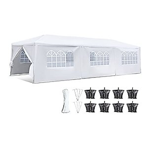SereneLife SLTET30 Party Commercial Instant Shelter with 4 walls-Waterproof Tent with 8 Sand Bags, One size, White