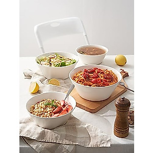 DOWAN 32 OZ Large Soup Bowls Set of 4 - White Ceramic Bowls for Ramen, Cereal, Pasta, Salad, Fruit - Dishwasher & Microwave Safe