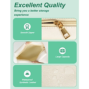 besharppin Preppy Makeup Bag, Synthetic Leather Patch Cosmetic Bag with SKIN Chenille Letter for Travel, Gift for Girlfriend or Wife, Present for Girls, Daughter, Sister and Mother