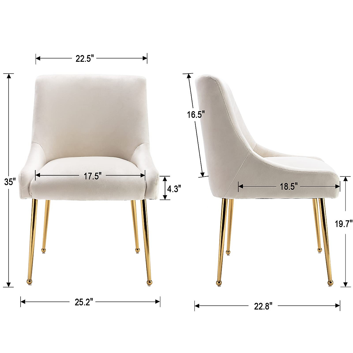ZHENGHAO Velvet Dining Chairs Set of 6, Modern Accent Kitchen Chairs with Gold Legs Upholstered Guest Chairs for Living Room/Kitchen/Restaurant, White