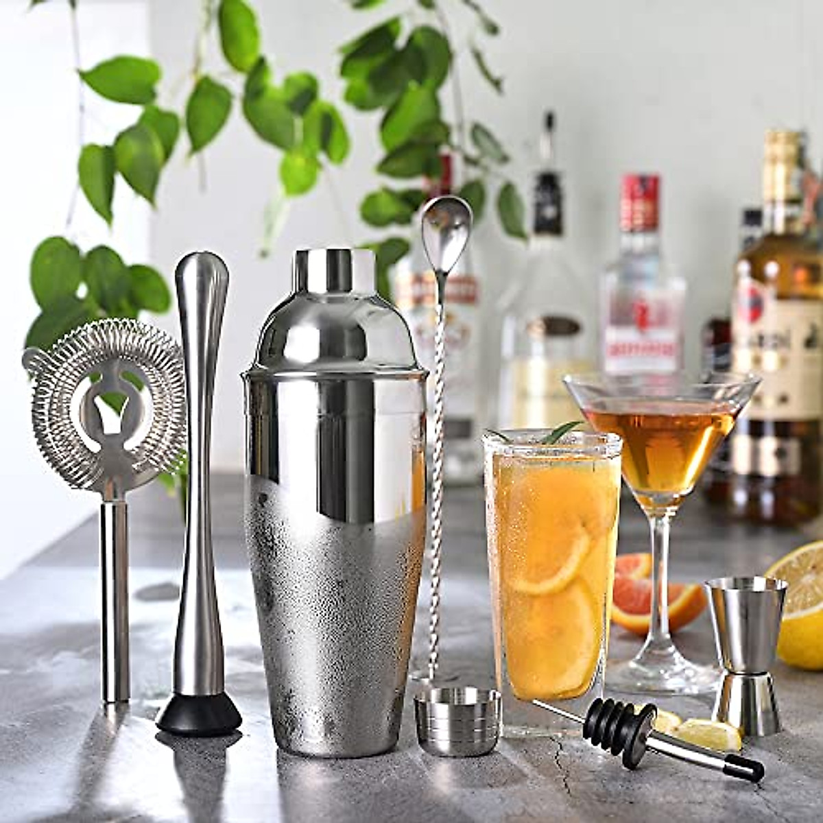 ETENS Cocktail Shaker Set Stainless Steel & Bar Set, Bartender Kit Mixology Drink Mixer, Bartending Tools Gifts: Martini Shaker 24oz, Muddler, Strainer, Measuring Jigger, Alcohol Pourer, Mixing Spoon