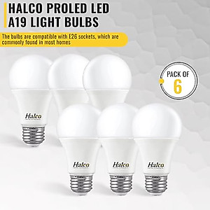 Halco ProLed Led Light Bulbs A19 2 Non Dimmable, Frosted 120V, 60W Equivalent Efficient 9W, 720 Lumen, 15000 Hours, E26, 6 Pack (3000k Warm White)