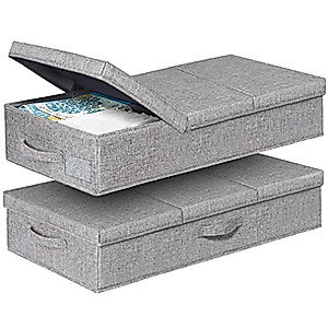 punemi 2 Pack Underbed Storage& 2 Pack Under the Bed Clothes Storage Bin, Linen Foldable Profile Stackable Storage Drawer Organizer Bins Box for Blanket Shoe Toy