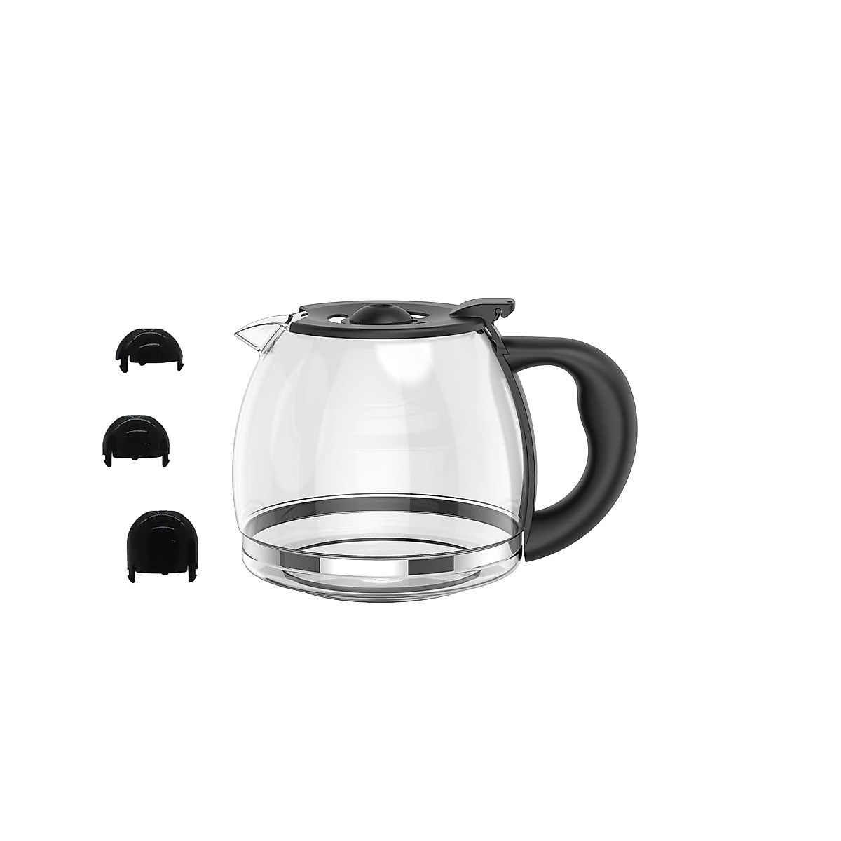 12-CUP Glass Replacement Coffee Carafe Compatible with Mr. Coffee, Black & Decker, Cuisinart and More, Black Close Handle