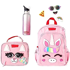 Highlights Customizable Critter Creator 15" Backpack Set for Kids with 15" Pink Backpack, Insulated Lunch Box, and Leakproof Water Bottle, For Boys and Girls Ages 3+