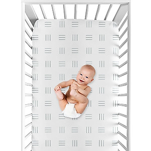 Sweet Jojo Designs White and Blue Boho Mudcloth Boy or Girl Fitted Crib Sheet Baby or Toddler Bed Nursery - Slate Bohemian Woodland Tribal Southwest Mud Cloth Hatch Gender Neutral Triple Line