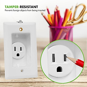 TOPGREENER Recessed Single Receptacle Outlet with Clock Hanger Hook, Tamper-Resistant, Size 1-Gang 4.48" x 2.76", 15A 125V, TG115R31, White