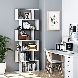 Function Home Geometric Bookcase, S Shaped Bookshelf, Modern Freestanding Decorative Display Shelves, White Book Shelf for Bedroom Living Room Office