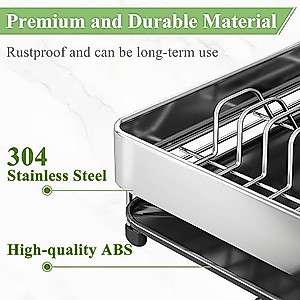 Dish Drying Rack - Expandable Dish Rack - Large Stainless Steel Dish Dryer Racks for Kitchen Counter with Wine Glass Holder, Cutlery Holder, Black