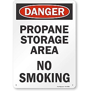 SmartSign - U9-2344-NA_10x14 "Danger - Propane Storage Area, No Smoking" Sign | 10" x 14" Aluminum Black/Red on White