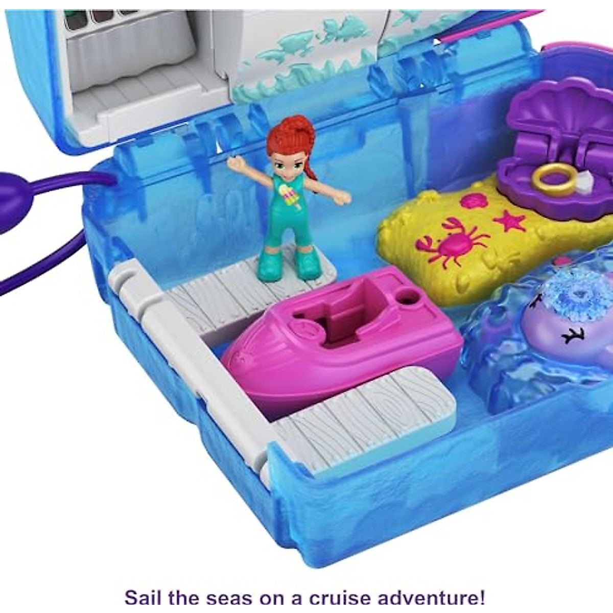 Polly Pocket Playset, Travel Toy with 2 Micro Dolls & Water Play Accessories, Pocket World Sweet Sails Cruise Ship Compact