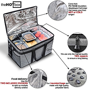 The HOT Box Insulated Food Delivery Bag - Premium Quality Bag for Hot and Cold Food for Uber Eats DoorDash Instacart Postmates Groceries Restaurants - XXL Sized Excellent for Catering - 23"x14"x15"