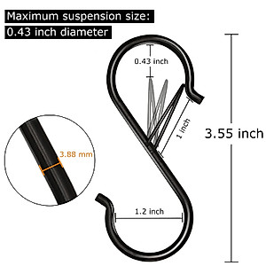 8 Pack S Hooks for Hanging, 3.5 inch Heavy Duty S Hooks with Safety Buckle S Shaped Hooks Kitchen Pot Rack Hooks Closet Hooks for Hanging Plants, Clothes, Kitchen Utensil, Pots and Pans, Bags (Black)