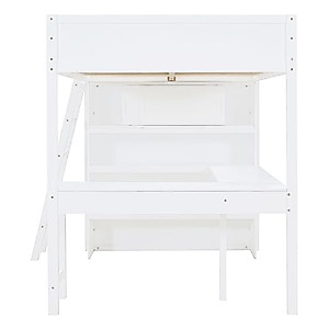 Ball & Cast Full Size Loft Bed with Stair & Safety Guardrail,Solid Wood Bedframe W/Desk & Storage Shelves,Space-Saving,Easy Aseembly,Multifunctional Furniture for Boys Girls Teens Adult Bedroom,White