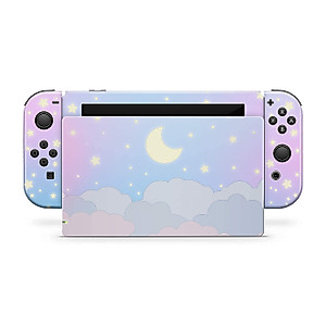 Tacky design Bundle Clouds Skin for Nintendo Switch & Clouds Skin for Pro Controller Set, Pastel Starry Blue Sky Vinyl 3m Stickers Moon Full wrap Cover