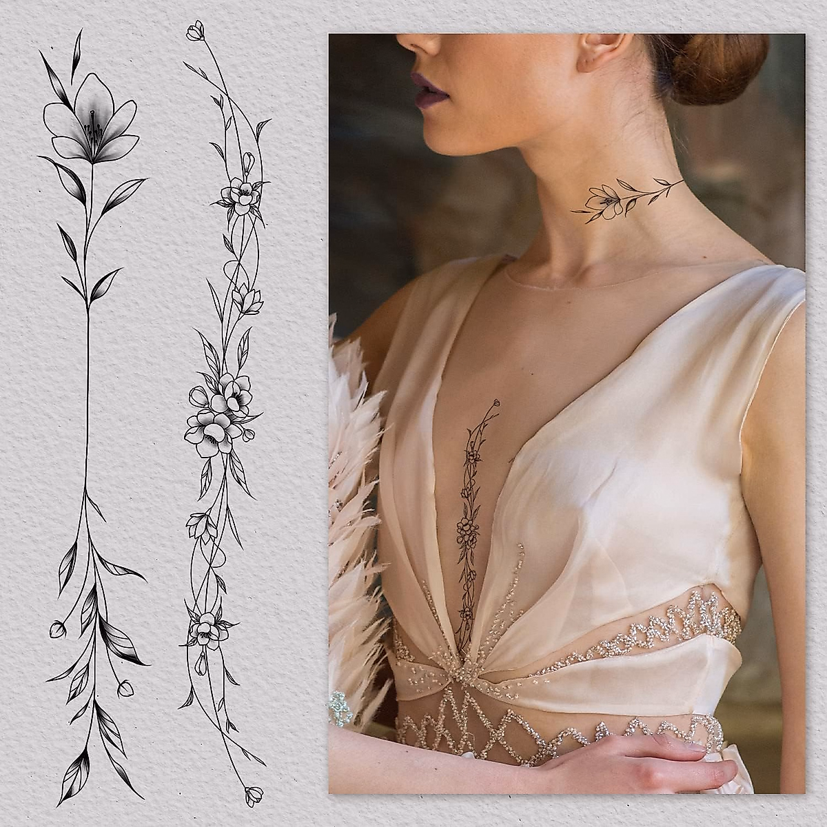 Cerlaza Tiny Temporary Tattoos for Women Girls, Realistic Fake Tattoos That Look Real and Last Long for Adult, Waterproof Hand Tattoos Stencils Stickers for Body Art-12 Sheets