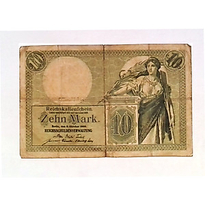 1906 German Empire Authentic 10 Mark Banknote