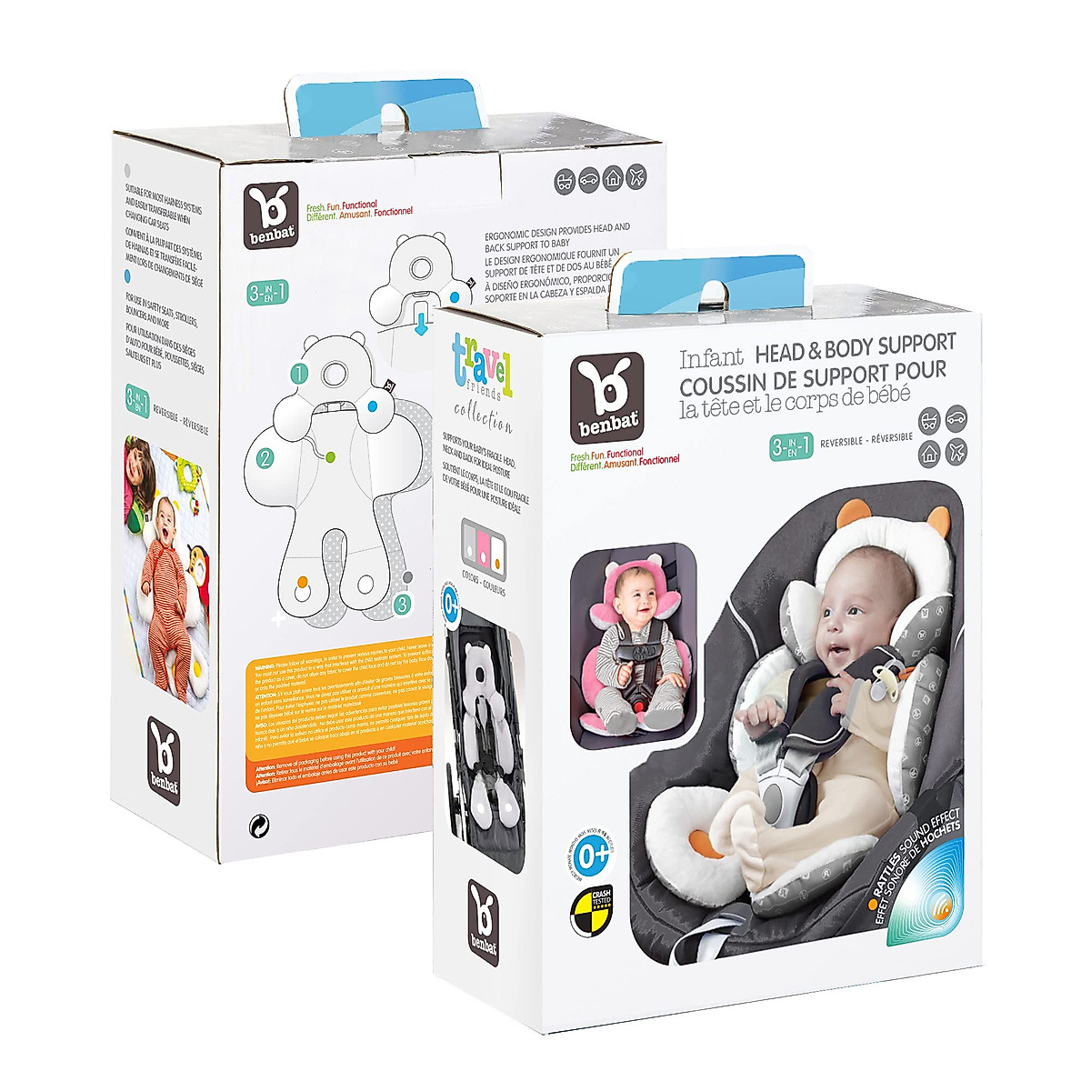 BENBAT Total Body Baby Support Pillow - Stroller Or Car Seat Baby Body Support Pillow - Baby Head Support Pillow and Body Support for Babies - Newborn Gifts and Gifts for Baby Shower (Pink)