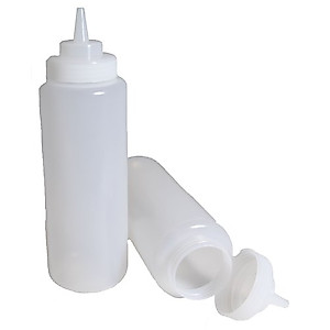 SET of 3, 32 Oz. (Ounce) Large Clear Squeeze Bottle, Condiment Squeeze Bottle, Open-tip, Wide Screw-on Spout, Polyethylene Durable Plastic, Diner Style.