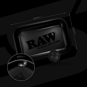 RAW Matte Black Murder'd Cigarette Rolling Tray | Size - Small | Elegant and Sleek Black on Black Finish with Smooth Rounded Edges