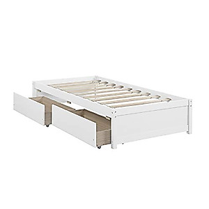 Manijind Twin Bed Wooden Bed Frame with Storage Drawer Single Bed Platform Solid Wood DayBed for Adults, Kids,Teens, No Box Spring Needed