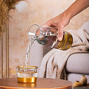 GARIZZE Bedside Water Carafe and Glass Set for Bedroom, Bedside Carafe and Glass Set, Mouthwash Decanter for Bathroom, Water Carafe with Glass Cup for Nightstand (24-oz/7-oz) (GOLD)