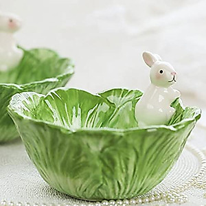 Yardwe Salad Serving Bowl 2pcs Ceramic Cabbage Shaped Bowls Easter Ceramic Rabbit Bowls Cartoon Food Bowls Dessert Bowls