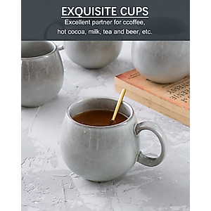 HENXFEN LEAD Large Coffee Mugs Set of 4-20 Oz Ceramic Jumbo Mugs with Handle for Latte, Cereal, Tea, Cocoa, Milk, Thanksgiving Christmas Cups Gift, Microwave, Dishwasher Safe, Grayish-White