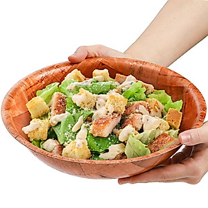 Elsjoy 6 Pack 10 Inch Wooden Woven Salad Bowl, Unbreakable Wood Round Serving Bowl Large Wood Salad Bowl, Reusable Wood Snack Bowls Large Serving Bowls for Fruits, Pasta, Popcorn