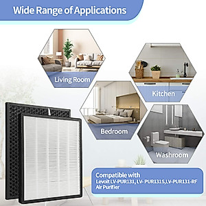 Gazeer True HEPA Filter Replacement Compatible with Levoit LV-PUR131 LV-PUR131-RF HEPA & Activated Carbon Filters, 2 Sets