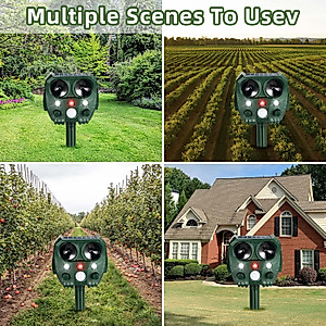 Upgraded Ultrasonic Animal Repeller Outdoor Solar Animal Repeller with Motion Sensor and Deterrent Light to Scare Raccoon Cat Squirrel Skunk Rabbit Dog Deer Repellent Devices for Yard Protection