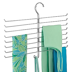 mDesign Metal Closet Rod Hanging Accessory Storage Organizer Rack for Scarves, Ties, Yoga Pants, Leggings, Tank Tops - Snag Free, Geometric Design, 16 Arms/1 Hook - Spira Collection - Chrome
