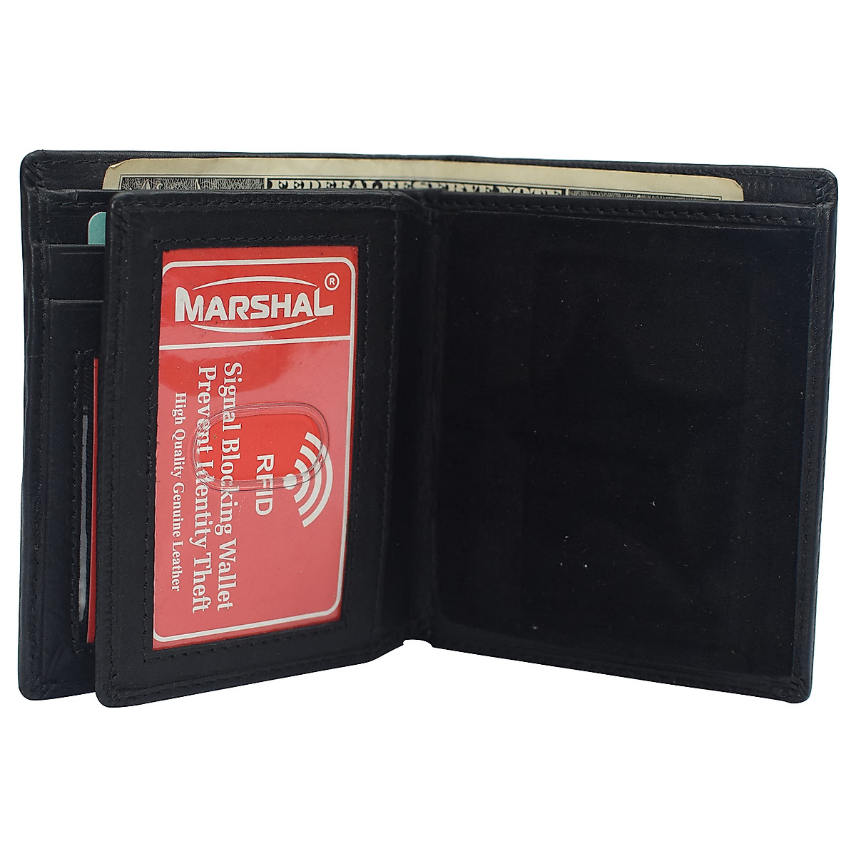 MARSHAL Genuine Leather RFID Blocking Five-point Star Hidden Badge Holder Wallet