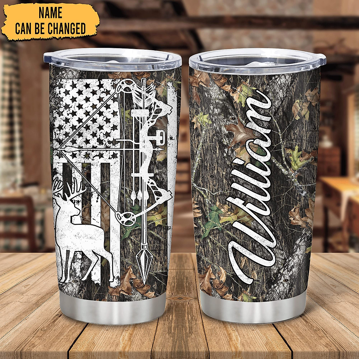 Hyturtle Personalized Hunting Gifts For Men - Deer Hunting Camo Tumbler 20Oz Travel Coffee Stainless Steel - Fathers Day Hunting Gift For Dad, Him, Boy, Husband, Hunters From Son, Wife On Birthday