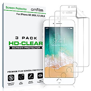 amFilm Screen Protector for Apple iPhone 7, 6S and 6 HD Clear, Flex Film, Case Friendly, PET Film, 3 Pack