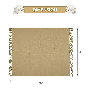 Rustic Farmhouse Throw Blanket - 50x60 Inches Sand Brown Cotton Honeycomb Woven Boho Blankets Soft and Cozy Throws with Decorative Tassels