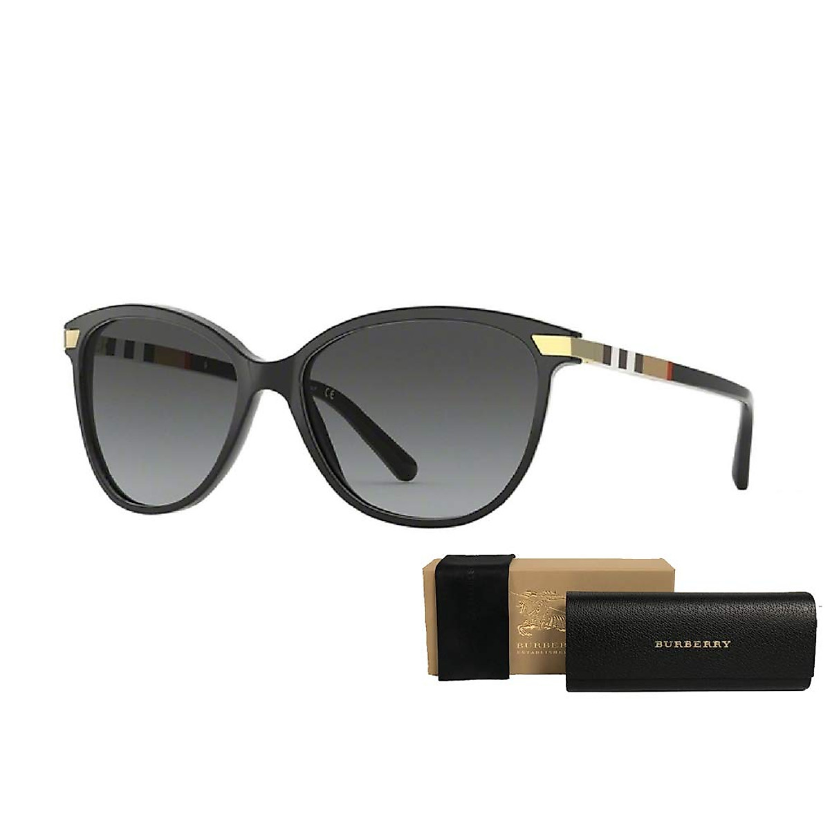 BURBERRY BE4216 3001T3 57M Black/Polarized Grey Gradient Cateye Sunglasses For Women+ BUNDLE With Designer iWear Eyewear Kit