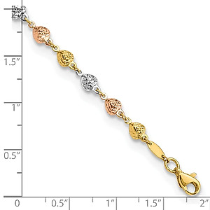 Auriga Fine Jewelry 14K Tri-Color Gold Polished Diamond-Cut Hearts Bracelet 7.5"