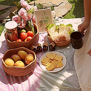 CLAYNIX Woven Fruit Basket For Storage Key Holder Bowl Decorative Wall Bread Vegetable 3 Serving Bowl Set For Organizing Kitchen Natural Rattan Picnic Basket Curve Stackable Set of 3 (Wave)