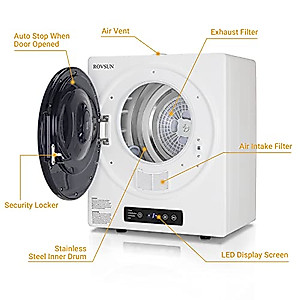 ROVSUN 9LBS Portable Clothes Dryer, 2.6cu.ft High End Front Load Tumble Laundry Dryer with Stainless Steel Tub & LCD Tough Control Panel, White, 110V