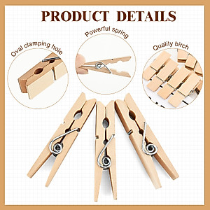 Kigley 90 Pcs Large Wooden Clothespins Extra Wide 2.83 Inches Length Sturdy Wooden Clothespin Heavy Duty Clothes Pin DIY Wooden Clips for Laundry Hanging Clothes Craft Food Opened Bags Display DIY