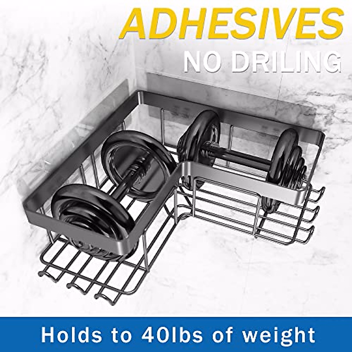 Tipcoo Corner Shower Caddy, 5 Pack Rustproof Shower Organizer,Durable Shower Shelves, No Drilling Stainless Steel Shower Storage Rack with Soap Holder & Toothpaste Holder for Bathroom/Dorm/Kitchen